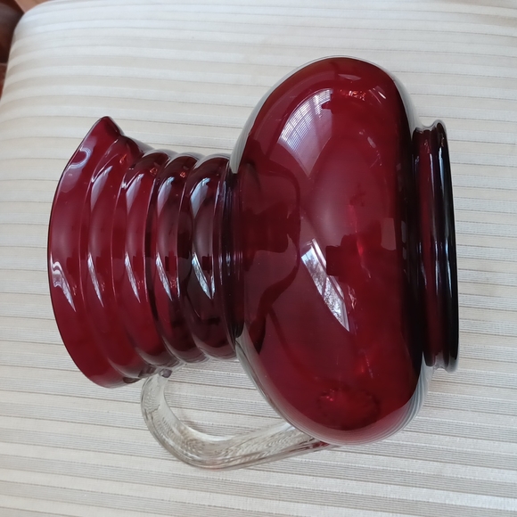 Dining | Vintage Red Glass Pitcher With Clear Glass Applied Handle ...